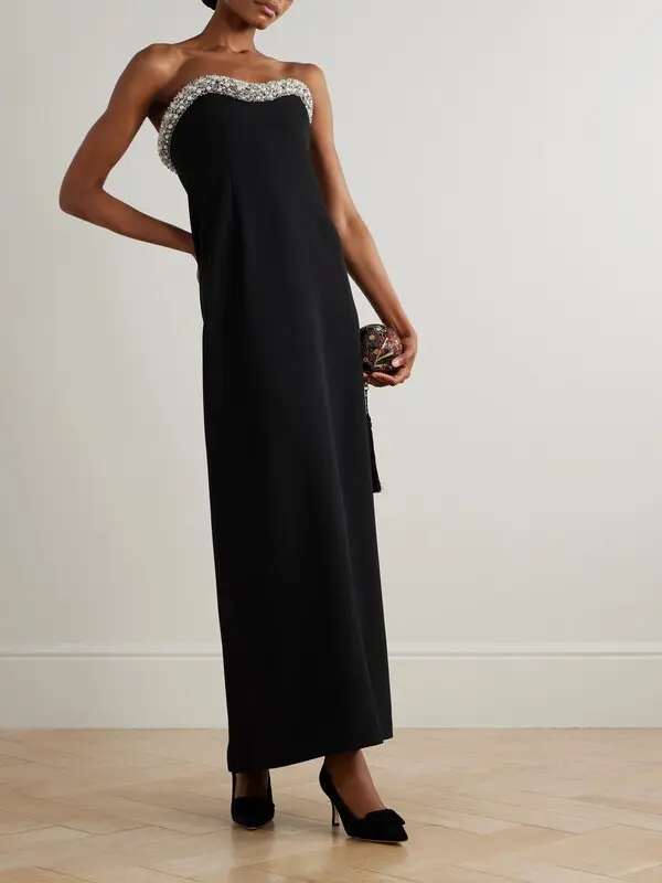 Simkhai Riona Strapless Embellished Crepe Gown - Black