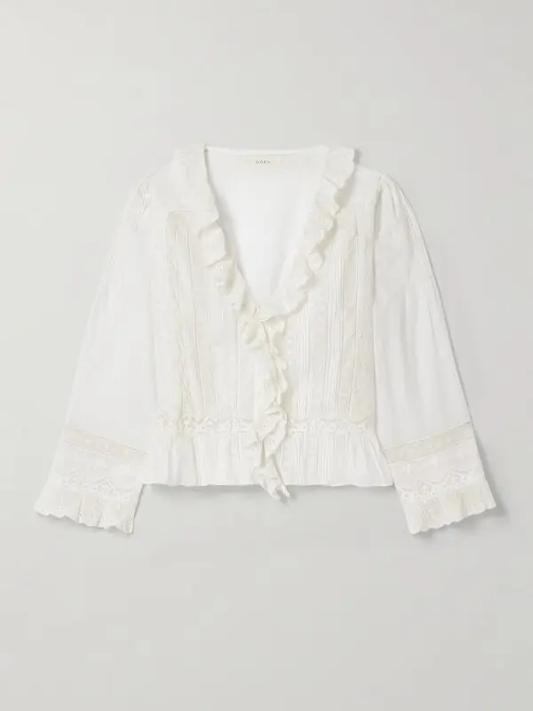 DÔEN Eldoris Lace-trimmed Pintucked Blouse