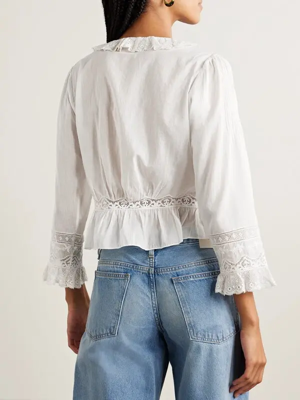 DÔEN Eldoris Lace-trimmed Pintucked Blouse