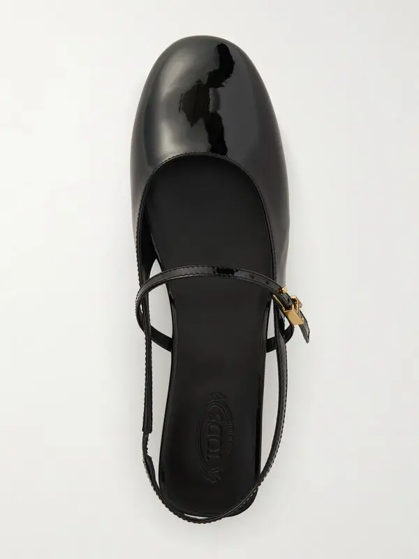 TOD'S Patent-leather Mary Jane Slingback Flats - Black
