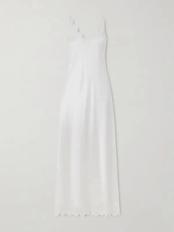 Carine Gilson Lace-trimmed Floral-embroidered Silk-satin Nightdress - Ivory
