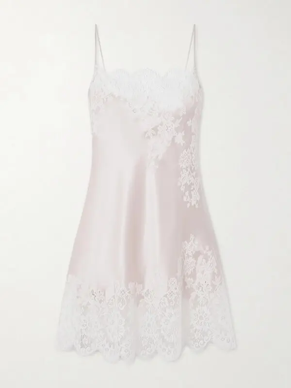 Carine Gilson Lace-trimmed Silk-satin Nightdress - Pink