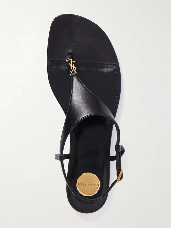 Saint Laurent Cassandra Leather Slingback Sandals - Black