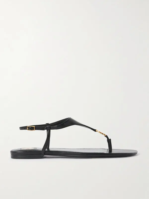 Saint Laurent Cassandra Leather Slingback Sandals - Black