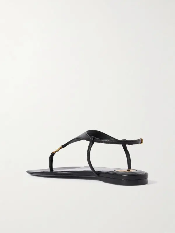 Saint Laurent Cassandra Leather Slingback Sandals - Black