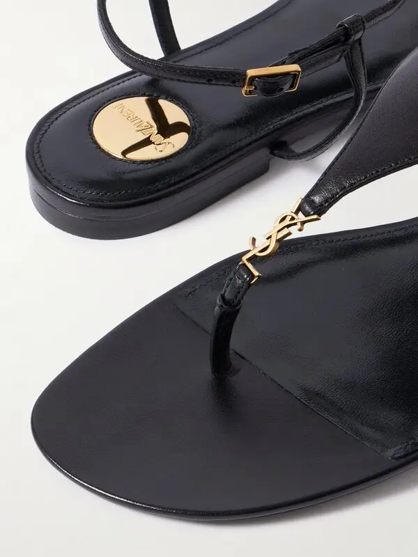 Saint Laurent Cassandra Leather Slingback Sandals - Black