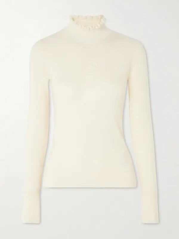 Cordova Kitz Ruffled Ribbed Merino Wool-blend Turtleneck Sweater - Neutrals