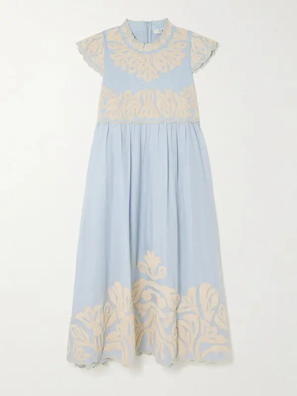 Sea Alexandra Scalloped Embroidered Cotton Midi Dress