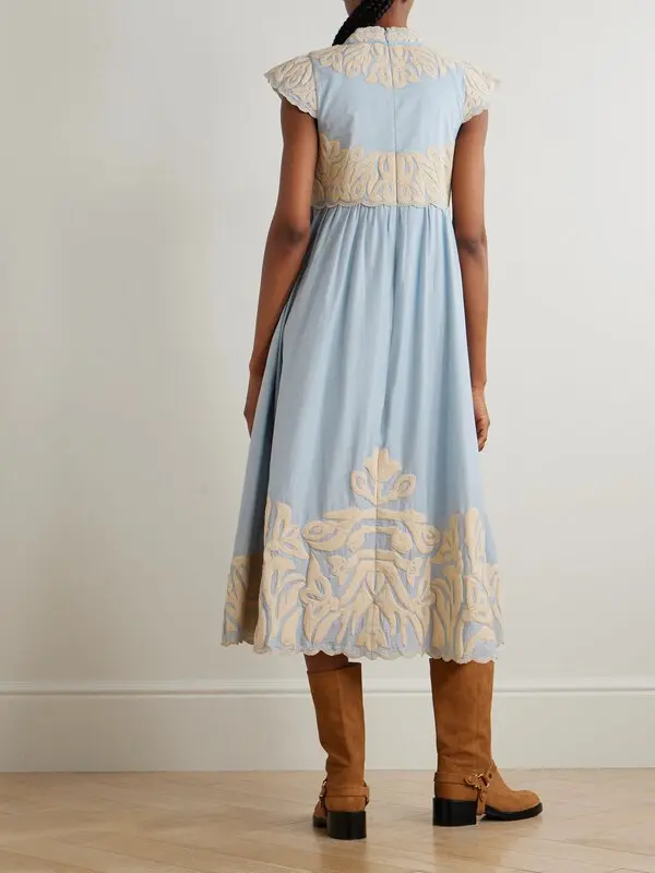 Sea Alexandra Scalloped Embroidered Cotton Midi Dress