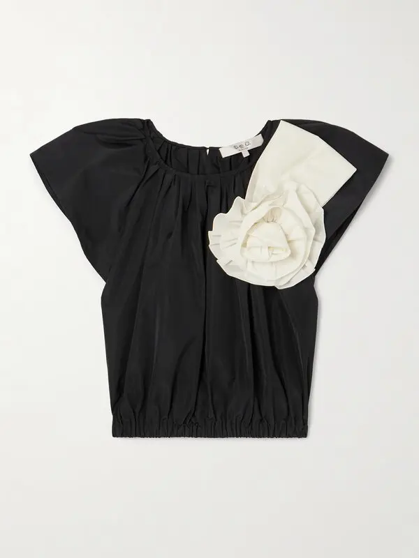 Sea Laurie Cropped Appliquéd Taffeta Top