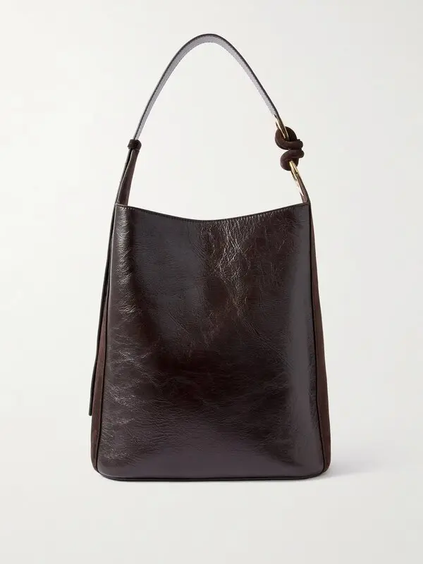 ANYA HINDMARCH Ringo Suede-trimmed Textured-leather Tote - Brown