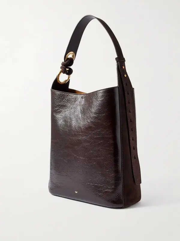 ANYA HINDMARCH Ringo Suede-trimmed Textured-leather Tote - Brown