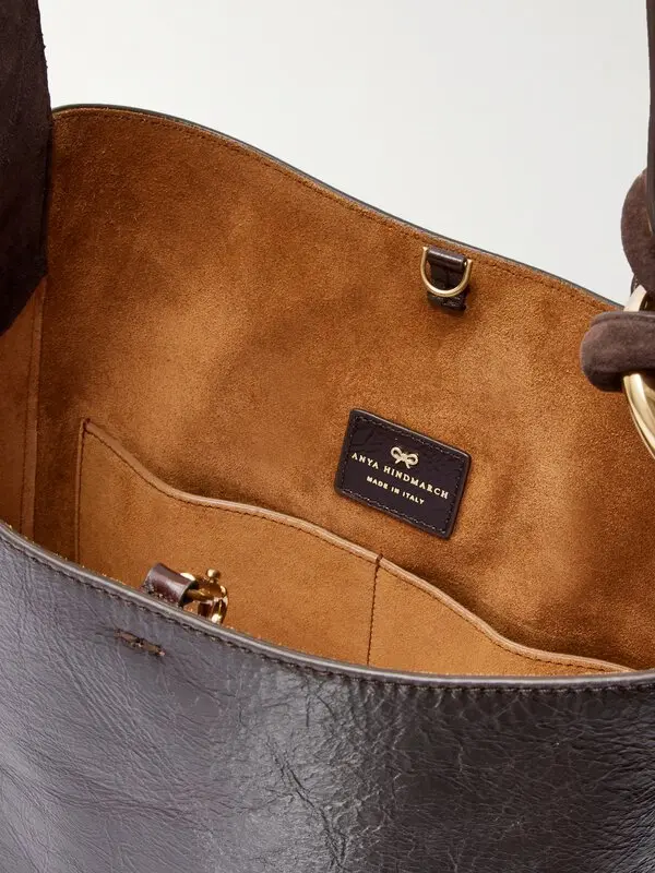 ANYA HINDMARCH Ringo Suede-trimmed Textured-leather Tote - Brown