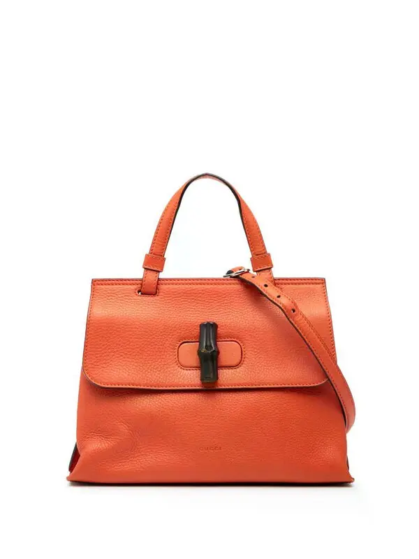 Gucci Leather Bamboo Daily Satchel - Orange