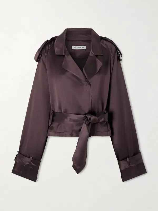 THE FRANKIE SHOP Simona Belted Satin Jacket - Brown