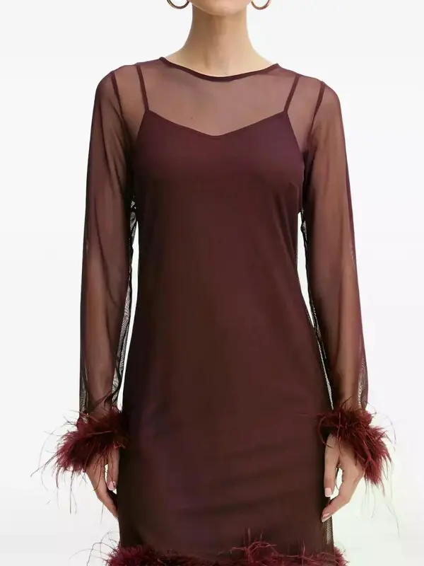 NEVER FULLY DRESSED Feather-trim Mini Dress