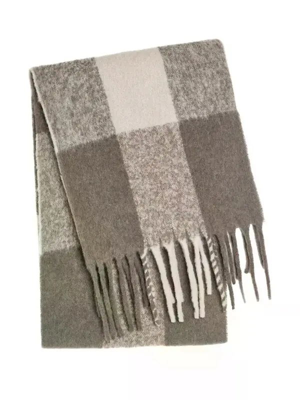 Eileen Fisher Checked Fringe Scarf - Grey
