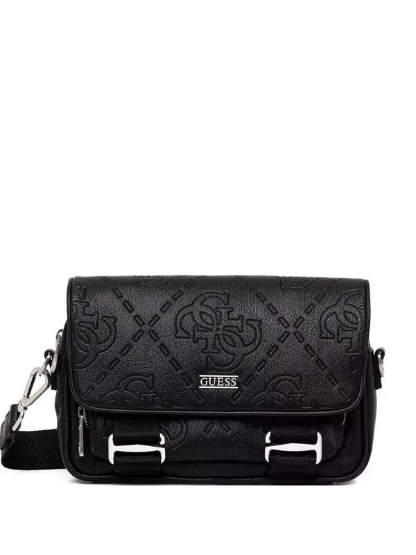 Guess Embossed Flap Shoulder Bag - Black
