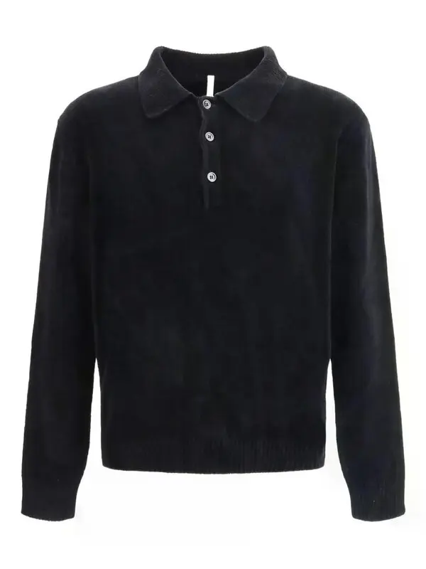 SUNFLOWER Chenille Button Polo Shirt - Black