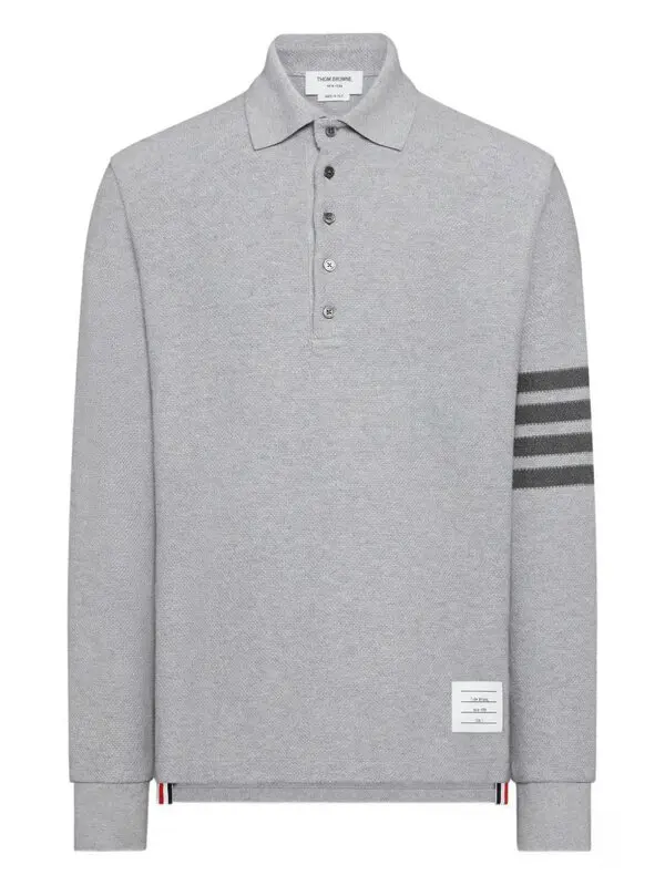 Thom Browne 4-bar Textured-pique Long-sleeved Polo Shirt - Grey