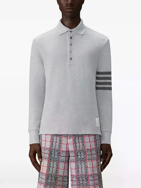 Thom Browne Textured Pique 4-bar Long Sleeve Polo Shirt