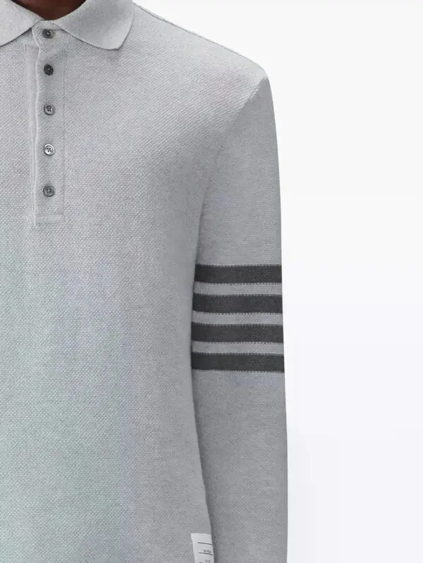 Thom Browne Textured Pique 4-bar Long Sleeve Polo Shirt