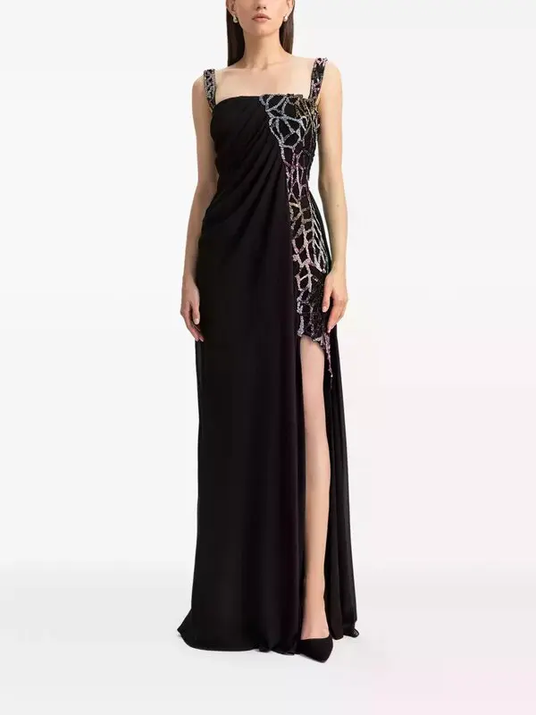 GEMY MAALOUF Draped Beaded Maxi Dress