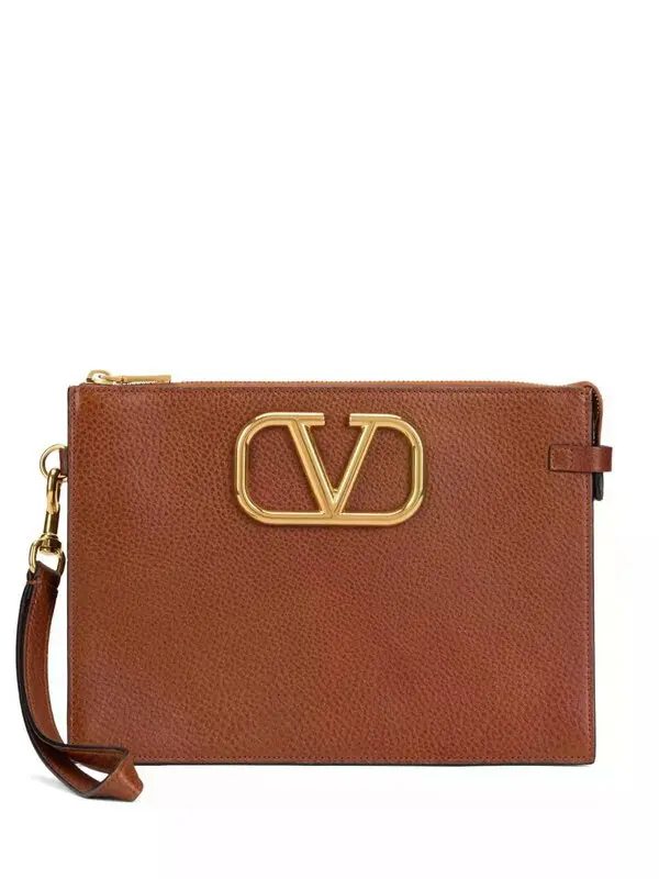 Valentino Garavani Logo-detail Leather Clutch - Brown