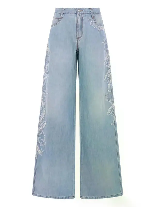 Ermanno Scervino Floral-embroidered Jeans - Blue