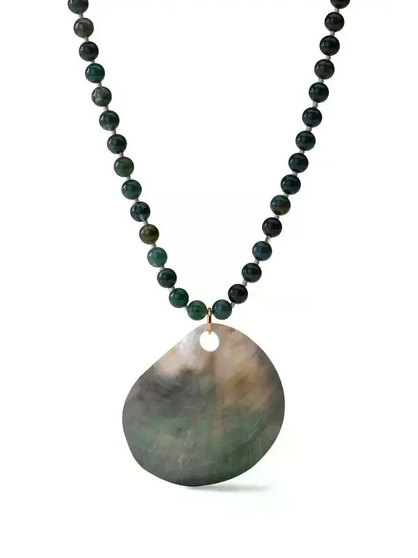 LUV AJ Beaded Chain Necklace With Shell Pendant - Green