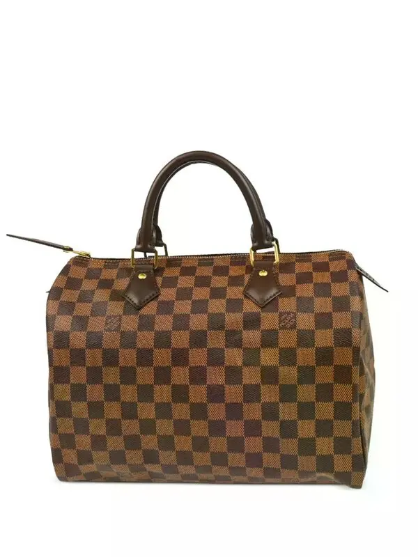 LOUIS VUITTON 2014 Speedy Checkered Tote Bag - Brown