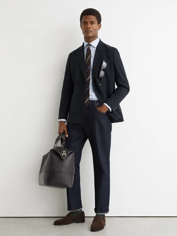 REISS Carson Flannel Double-breasted Blazer Tailored-fit