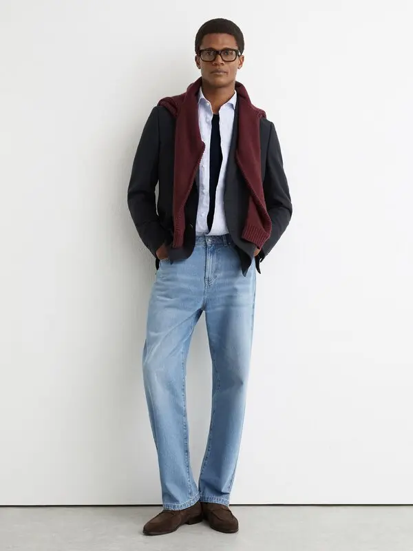 REISS Tailored Carson Flannel Single-breasted Blazer - Navy