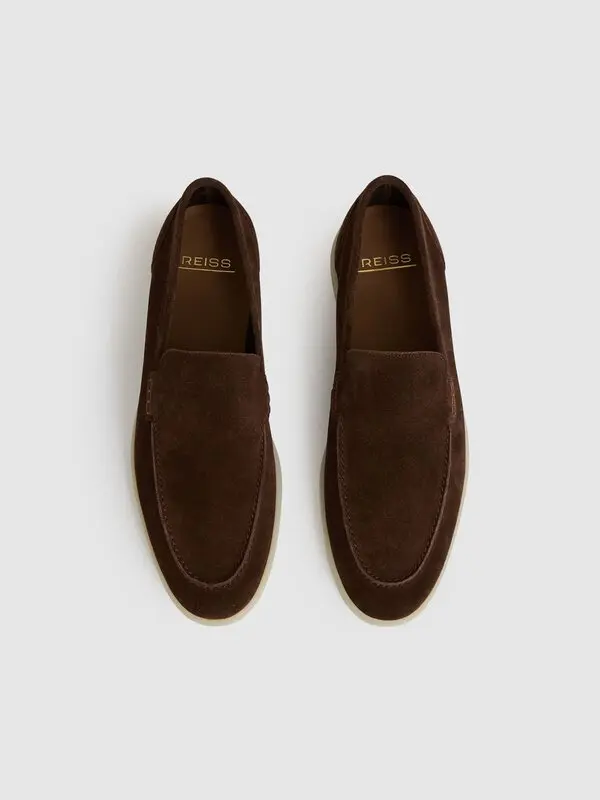 REISS Kason Suede Slip-on Loafers - Brown