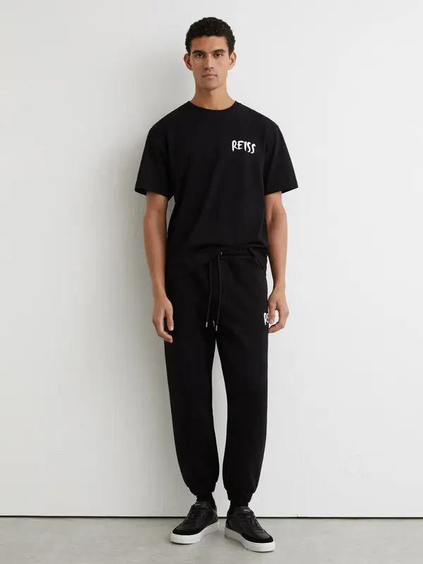REISS Edison Cotton Logo-print Cuffed Joggers