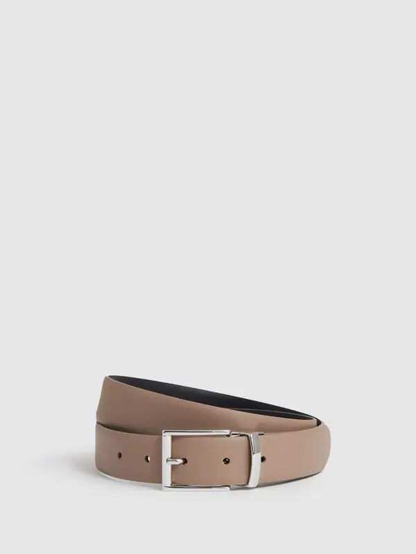 REISS Ricky Reversible Leather Belt - Dark Stone/navy