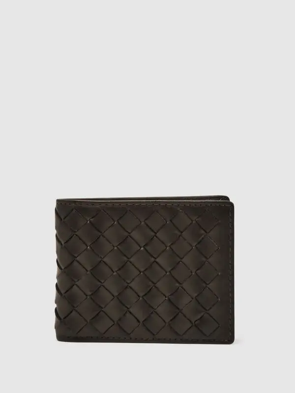 REISS Elton Leather Large Lattice-effect Wallet - Dark Brown