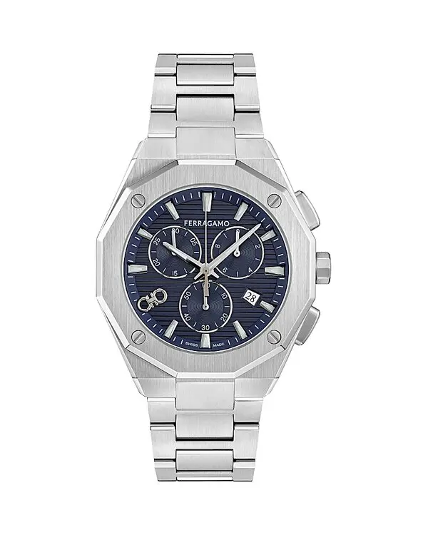 FERRAGAMO Edge Chrono Bracelet Watch, 42mm - Navy/silver