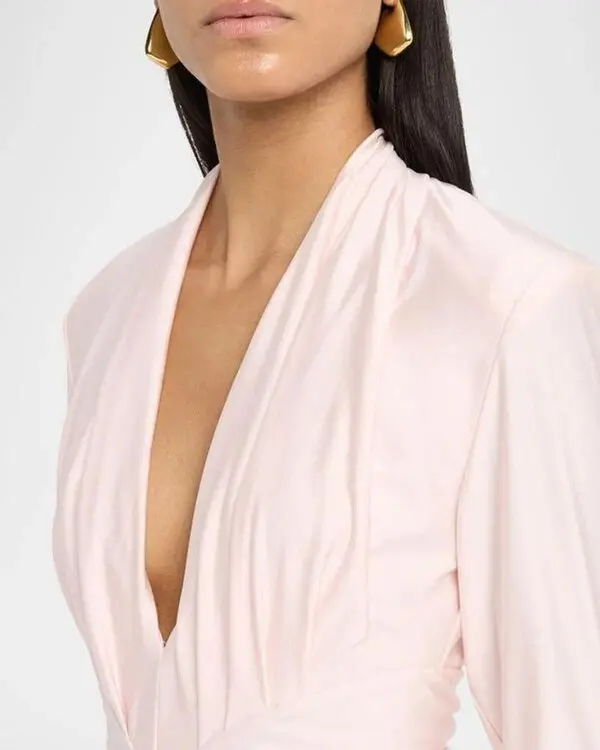ET OCHS Georgina Deep V-neck Ruched Jersey Column Gown