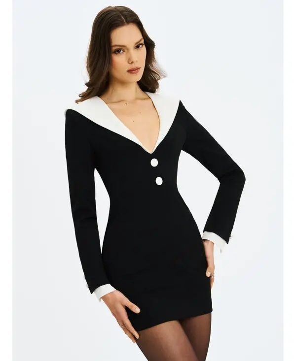 MISS CIRCLE Heather Collared Button-front Mini Dress