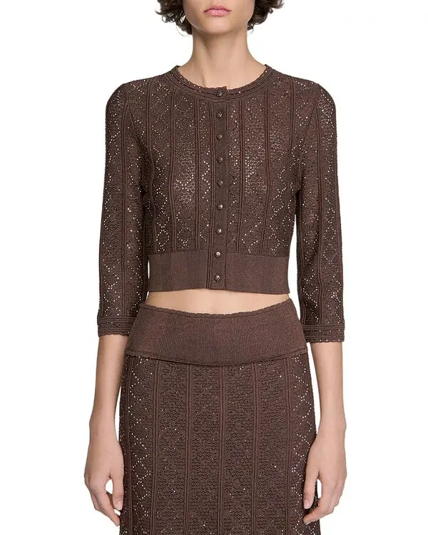 Sandro Strass Knit Cropped Cardigan - Brown