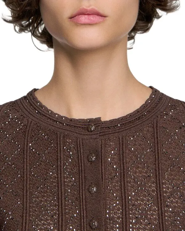 Sandro Strass Knit Cropped Cardigan - Brown
