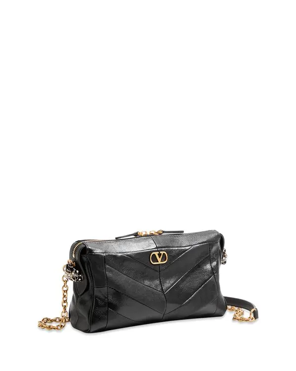 Valentino Garavani Panthea Small Vlogo Leather Shoulder Bag - Black