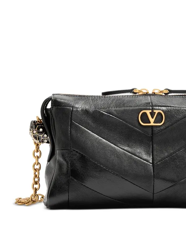 Valentino Garavani Panthea Small Vlogo Leather Shoulder Bag - Black