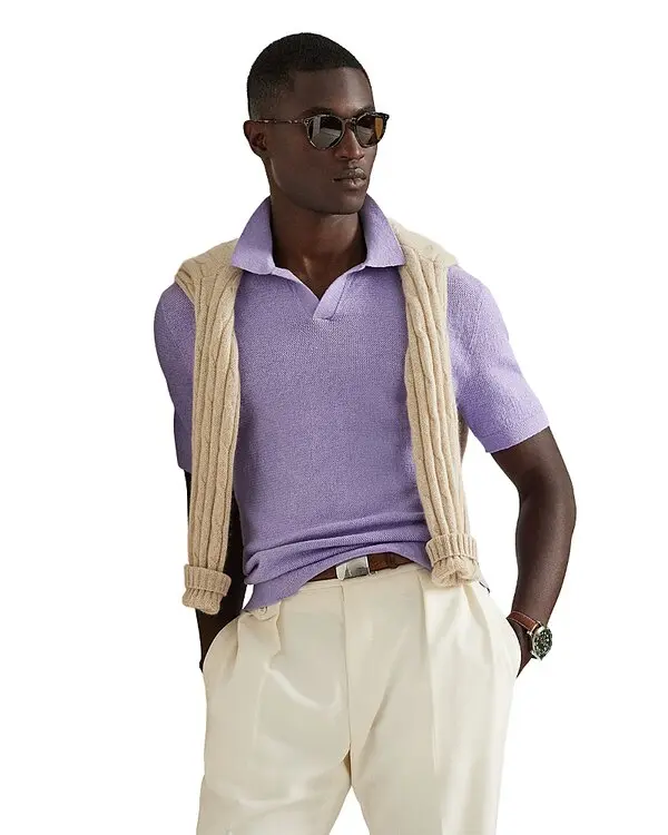 Polo Ralph Lauren Textured Stretch Linen Blend Polo - Purple