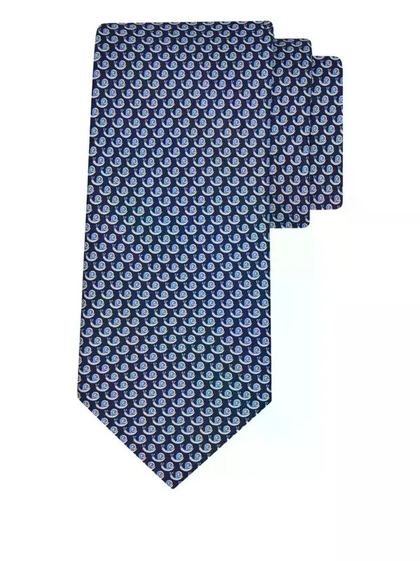 FERRAGAMO Snail Print Silk Neck Tie - Blue