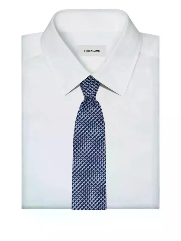 FERRAGAMO Snail Print Silk Neck Tie - Blue
