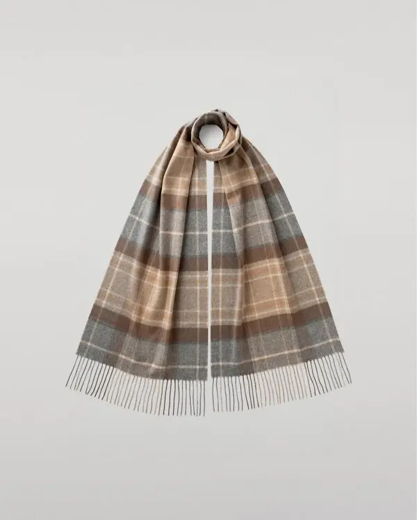 Johnstons Of Elgin Mackellar Tartan Wide Cashmere Scarf - Natural