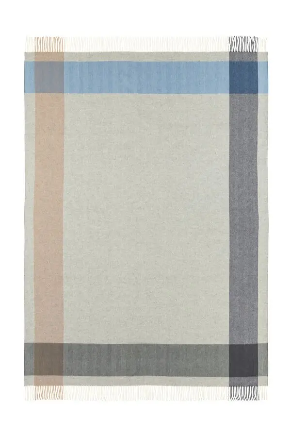 Johnstons Of Elgin Block Border Wool Throw In Cool - Blue