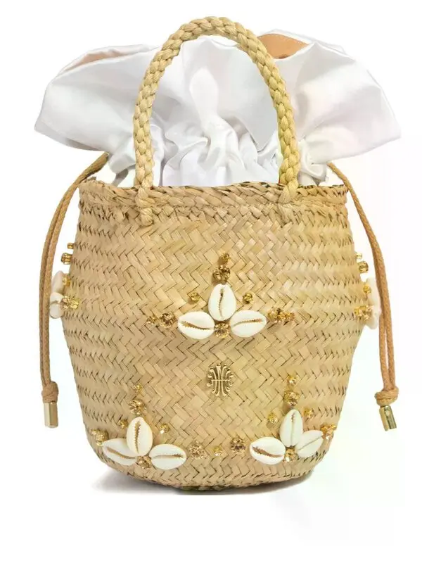 LE NINE Seashell-embellished Bucket Bag - Neutrals